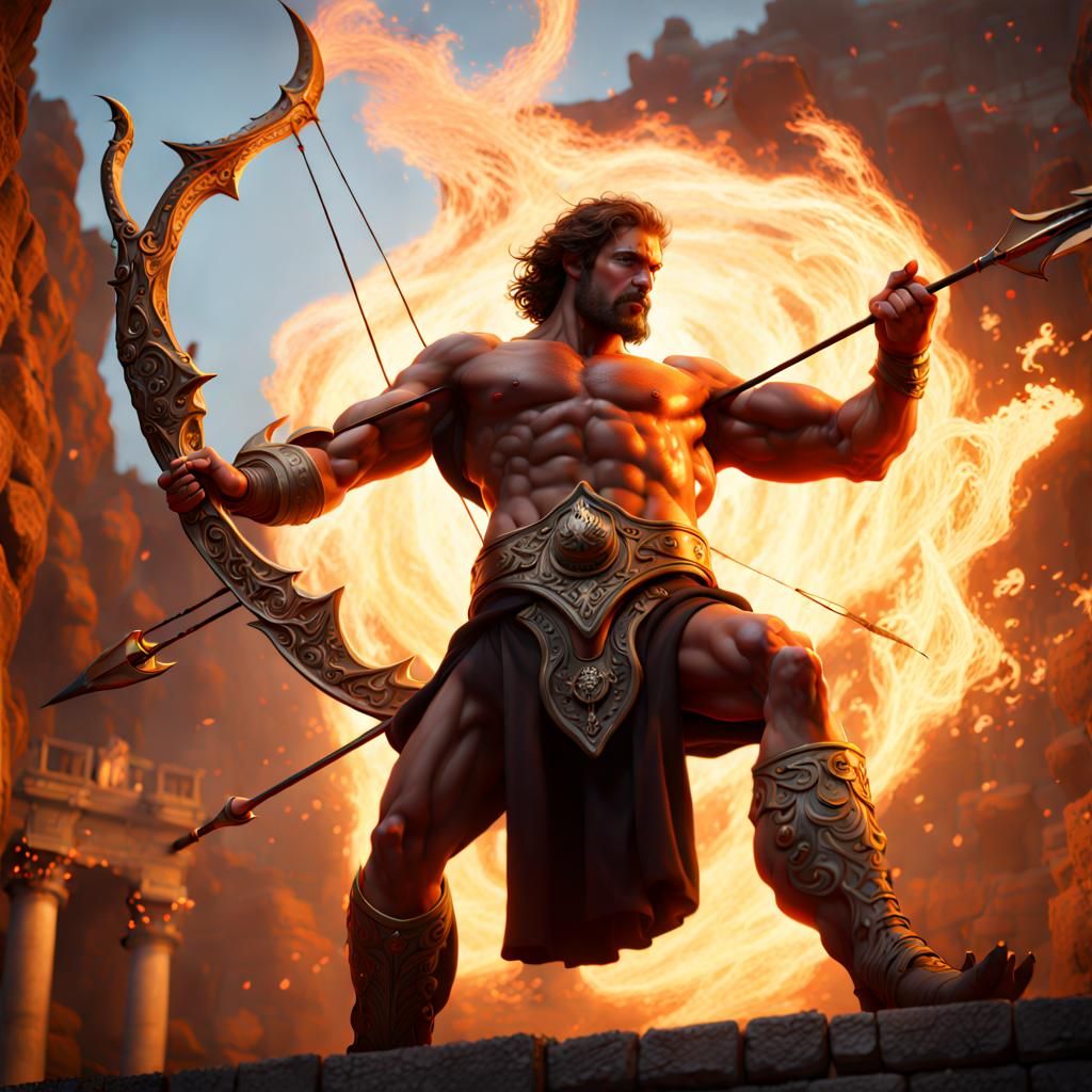 Hercules flaming arrows - AI Generated Artwork - NightCafe Creator