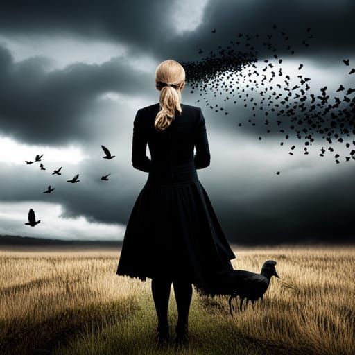 crows flocking around a woman walking crows are watching her from evil ...