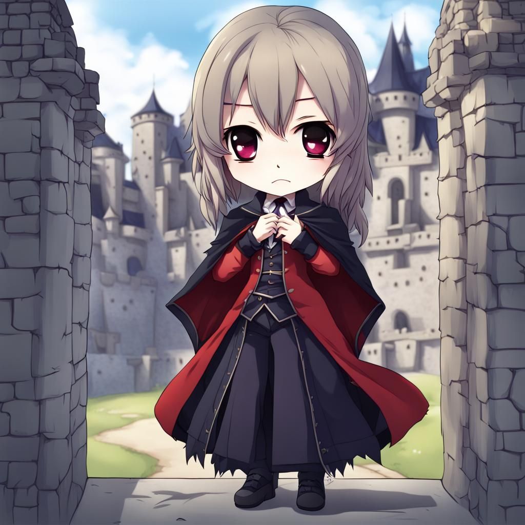 cute chibi vampire, castle in the background - AI Generated Artwork ...