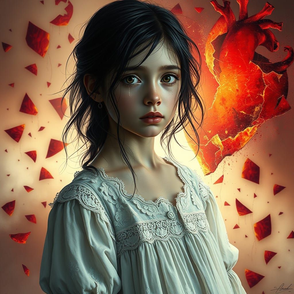 Girl with a Broken Heart and Tears - AI Art