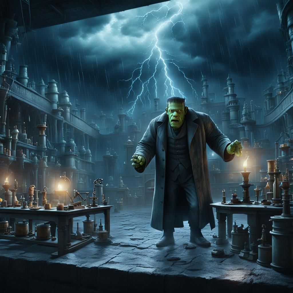 A scientist, Dr. Frankenstein, and his assistants bring a monster to ...