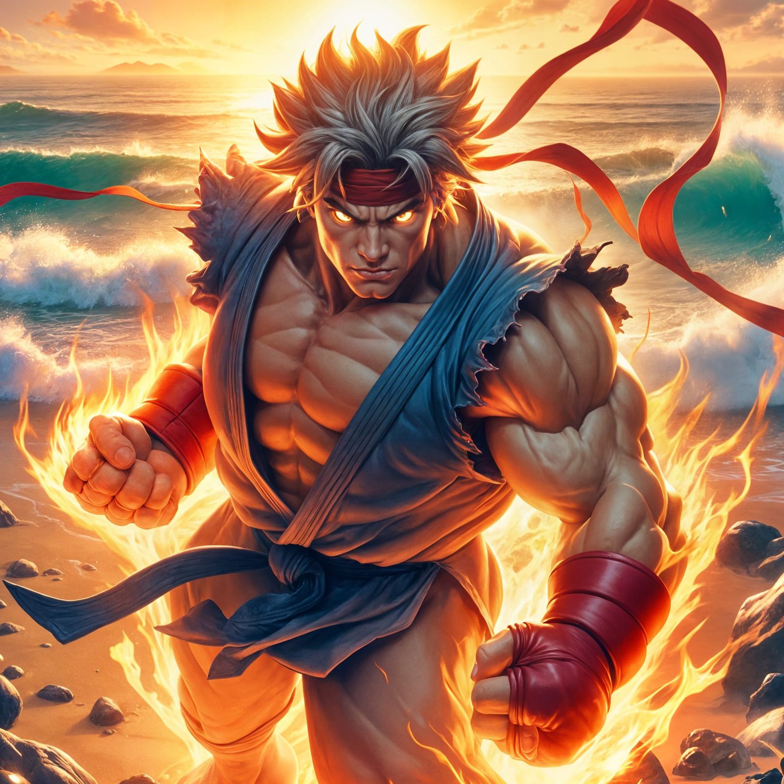 Akuma in Power Charge Stance: A Vibrant Anime-Insp... - AI Art