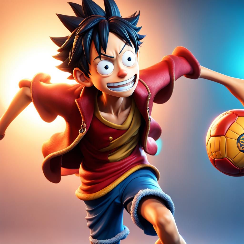 Luffy Playing Ball: Pixar-Style 3D Digital Art - AI Art