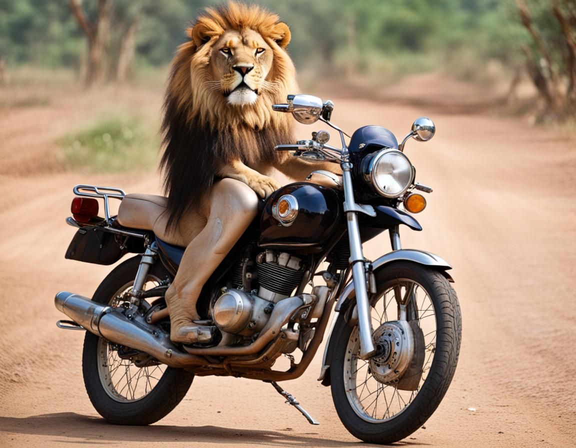 lion on the motor bike - AI Generated Artwork - NightCafe Creator