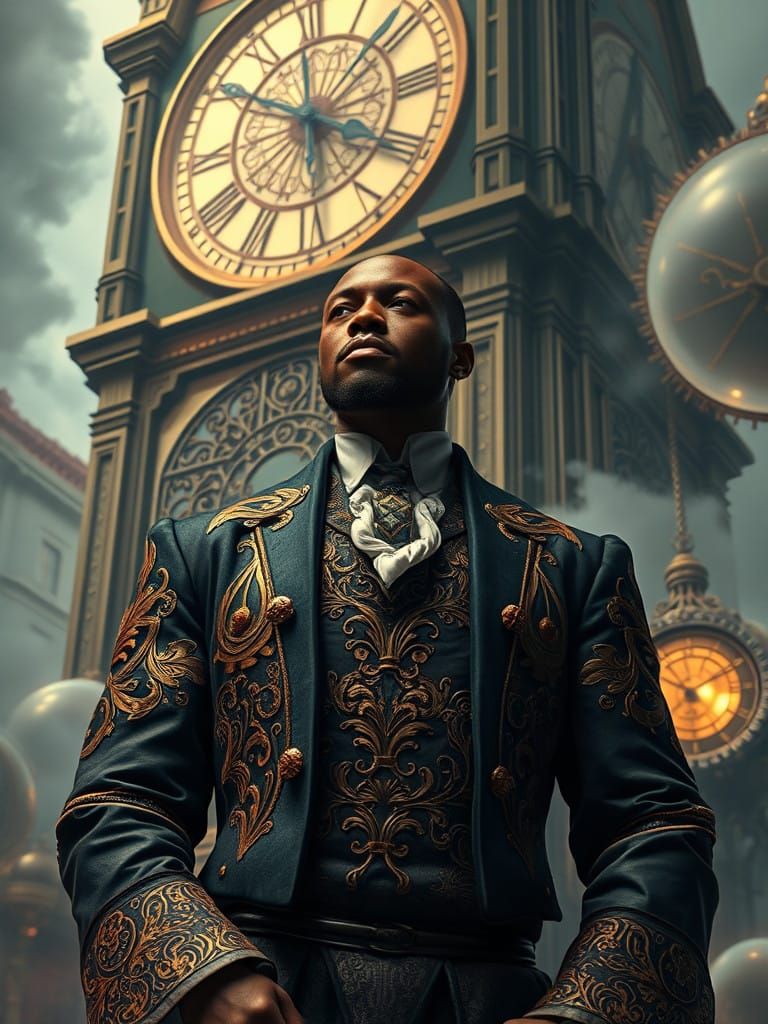 African American Timekeeper in Steampunk Fantasy w... - AI Art