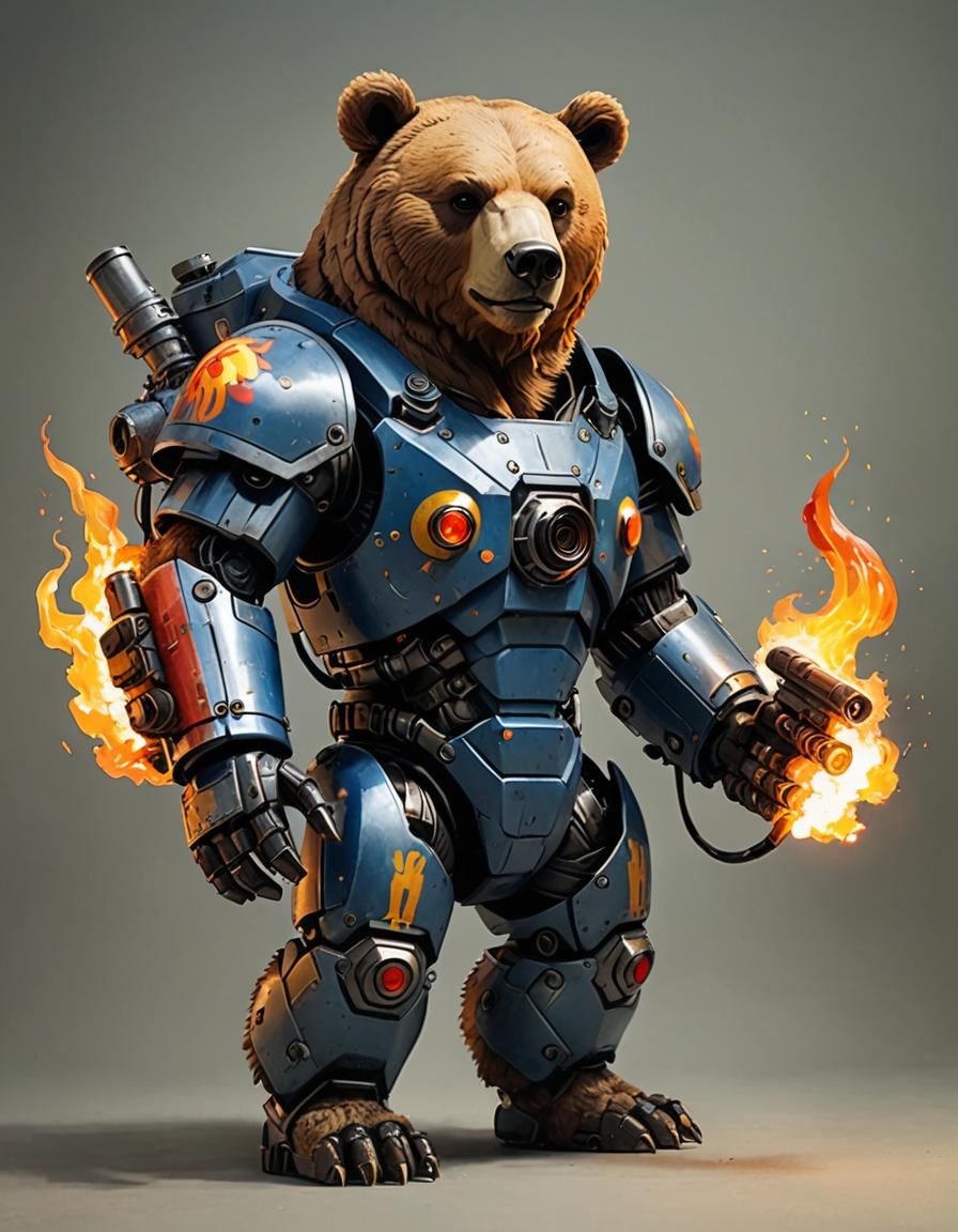 An android bear with a flamethrower arm - AI Generated Artwork ...