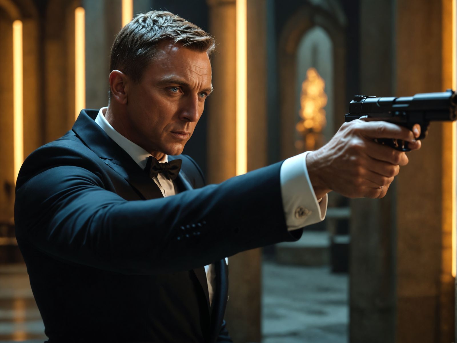 Daniel Craig as James Bond in the classic James Bond gun scope pose ...