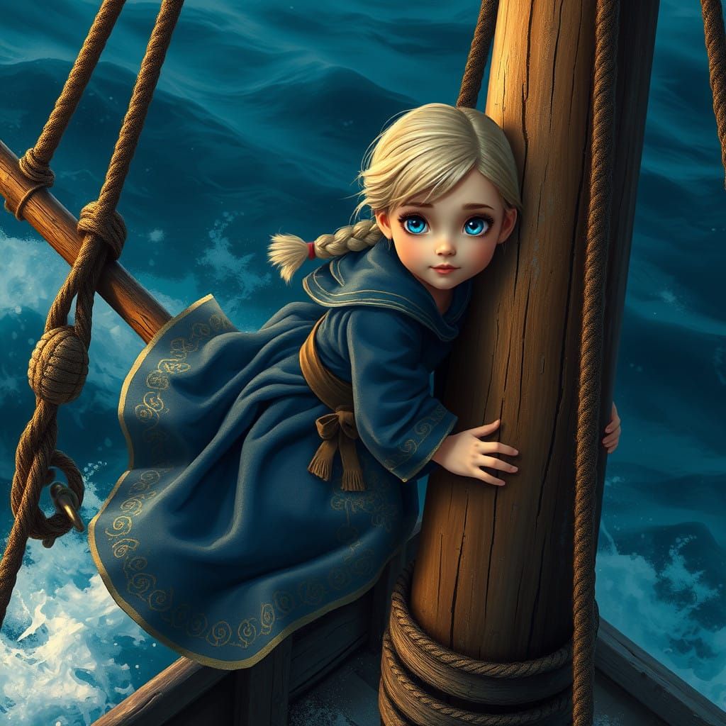 Medieval Sailor Girl Conquers the Stormy Sea - AI Art