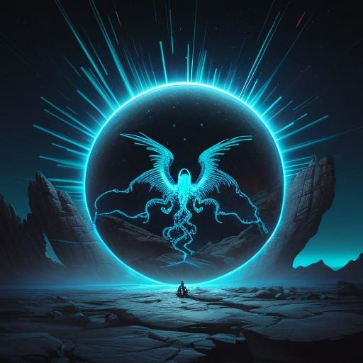 Cyberpunk Electric Phoenix Alien in Desert Landsca... - AI Art