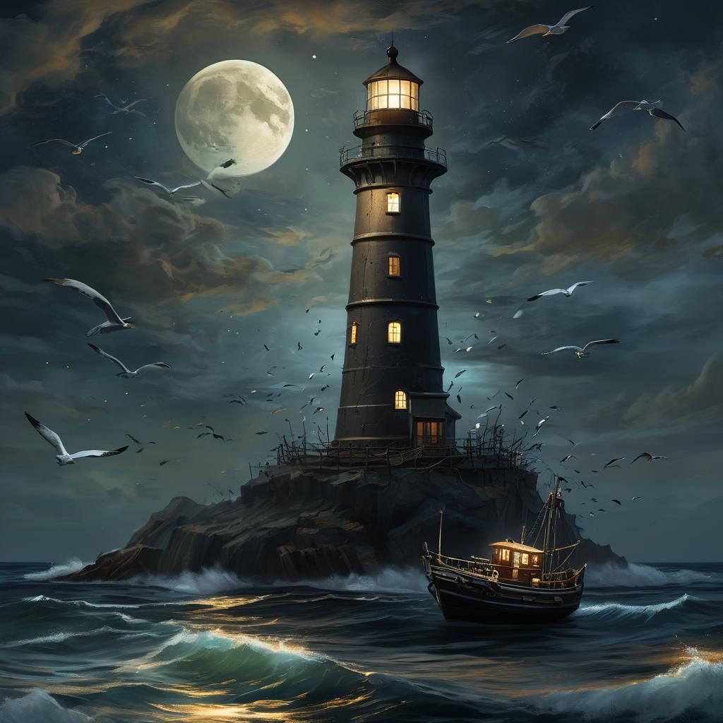 Glowing Lighthouse Under Magical Moonlight in Impa... - AI Art