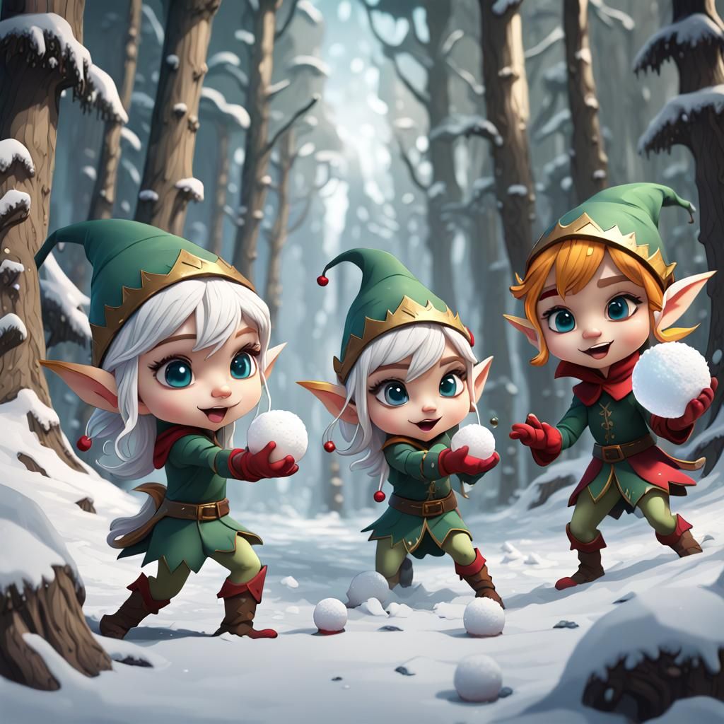 Elves Snowball fight - AI Generated Artwork - NightCafe Creator