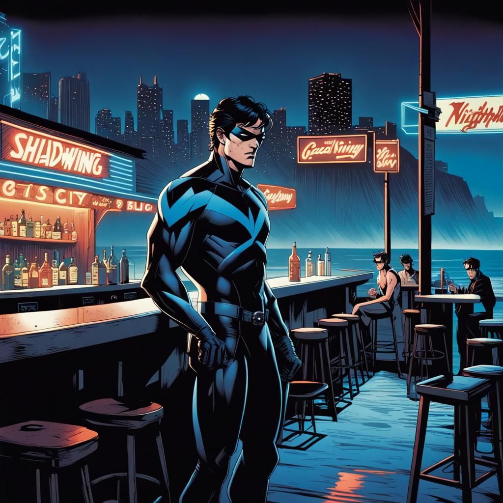 Art by Frank Miller, Nightwing on a covert beach getaway, Sin City's ...