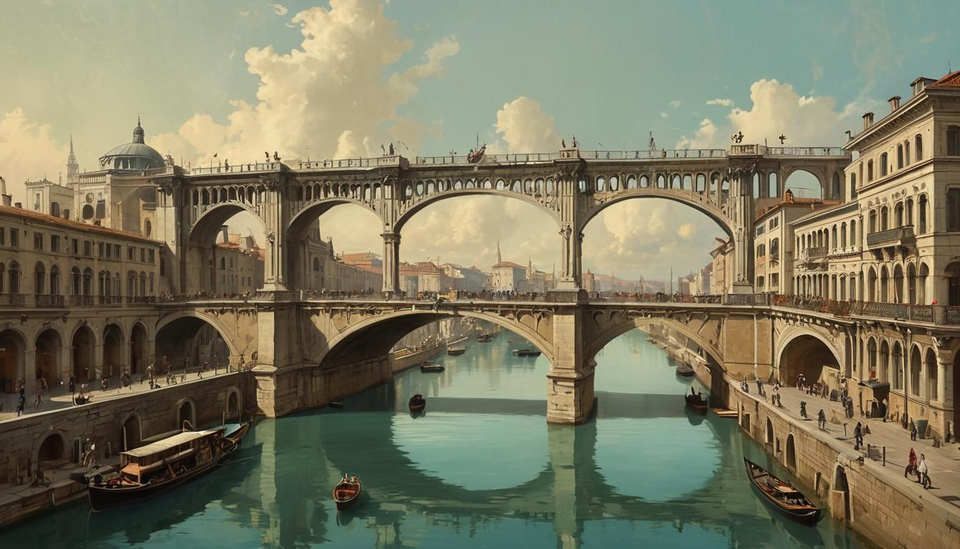 A Massive Bridge Between Two Metropolises by Canaletto, Gerald Brom ...