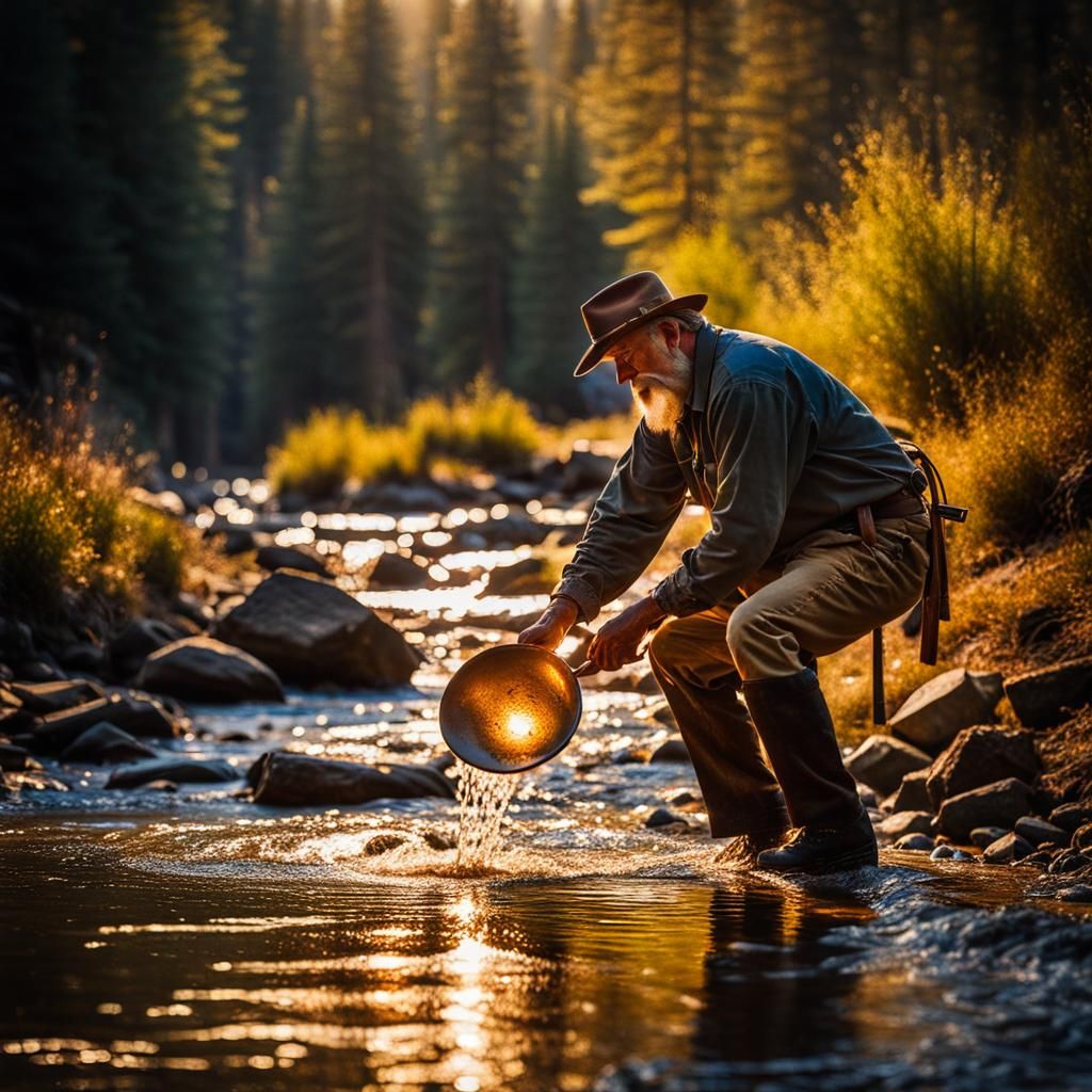 Prospector panning for gold - AI Generated Artwork - NightCafe Creator