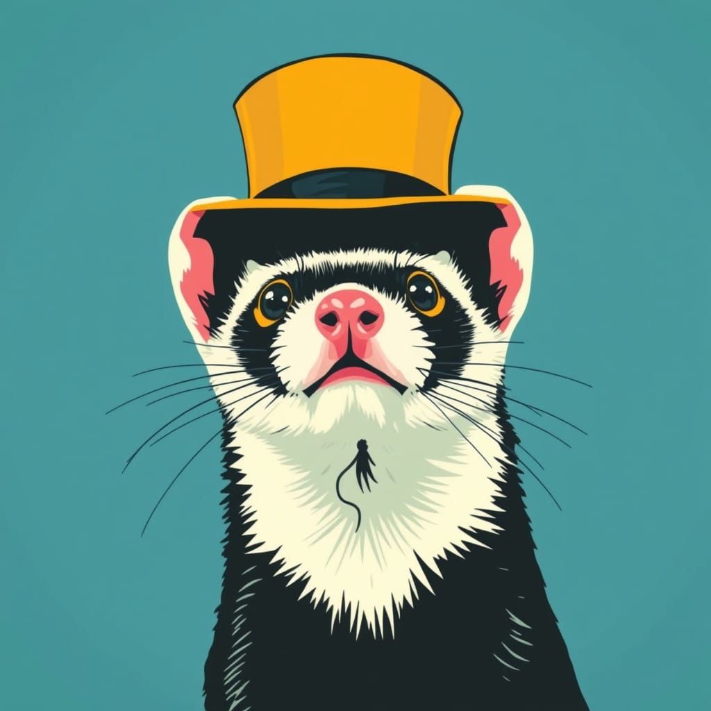 ferret with a top hat Pop Art - Ferret in a Top Hat, Pop Art...