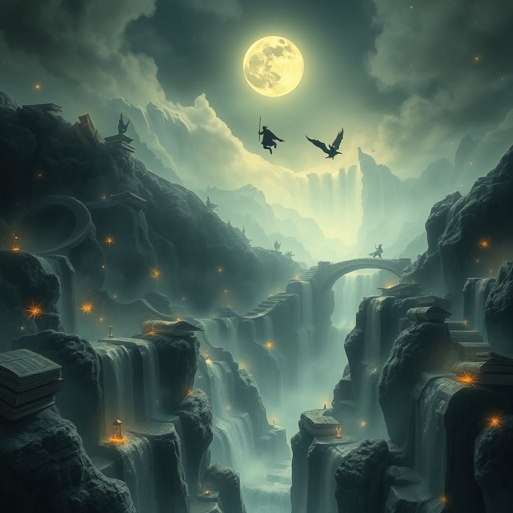 Ethereal Book World Metropolis at Dusk - AI Art