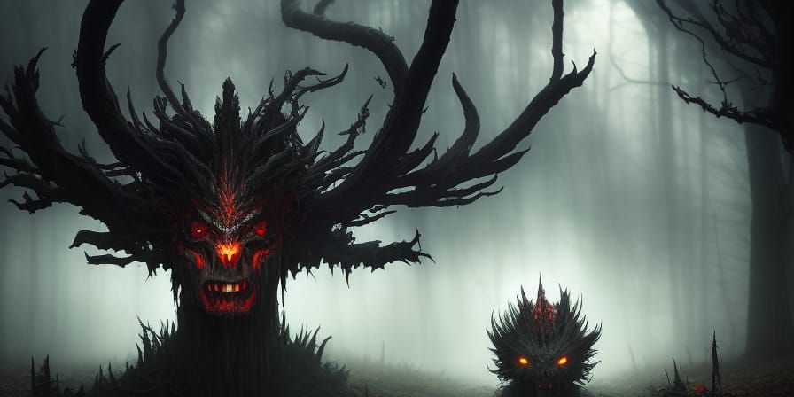 High Gothic Horror Demon Lord of Anger with Long Darkened Twisted Horns ...