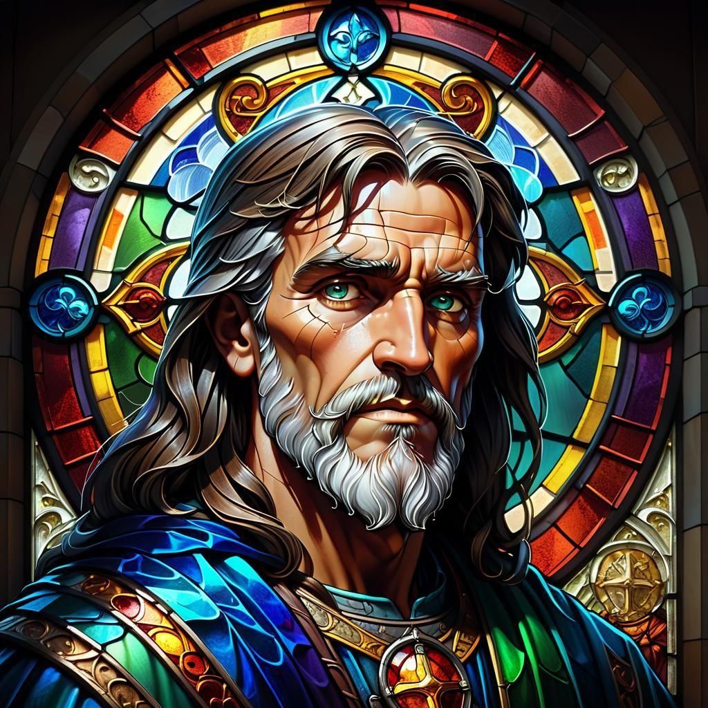 Stained glass window depicting a Knight Templar, Hyperrealistic ...