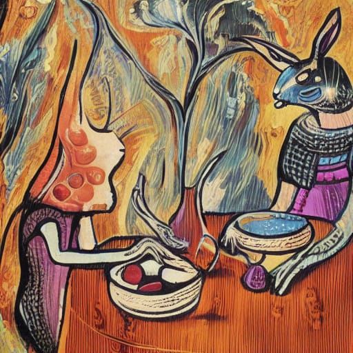 Surrealist Rabbit Plays Cards in Whimsical Golden ... - AI Art
