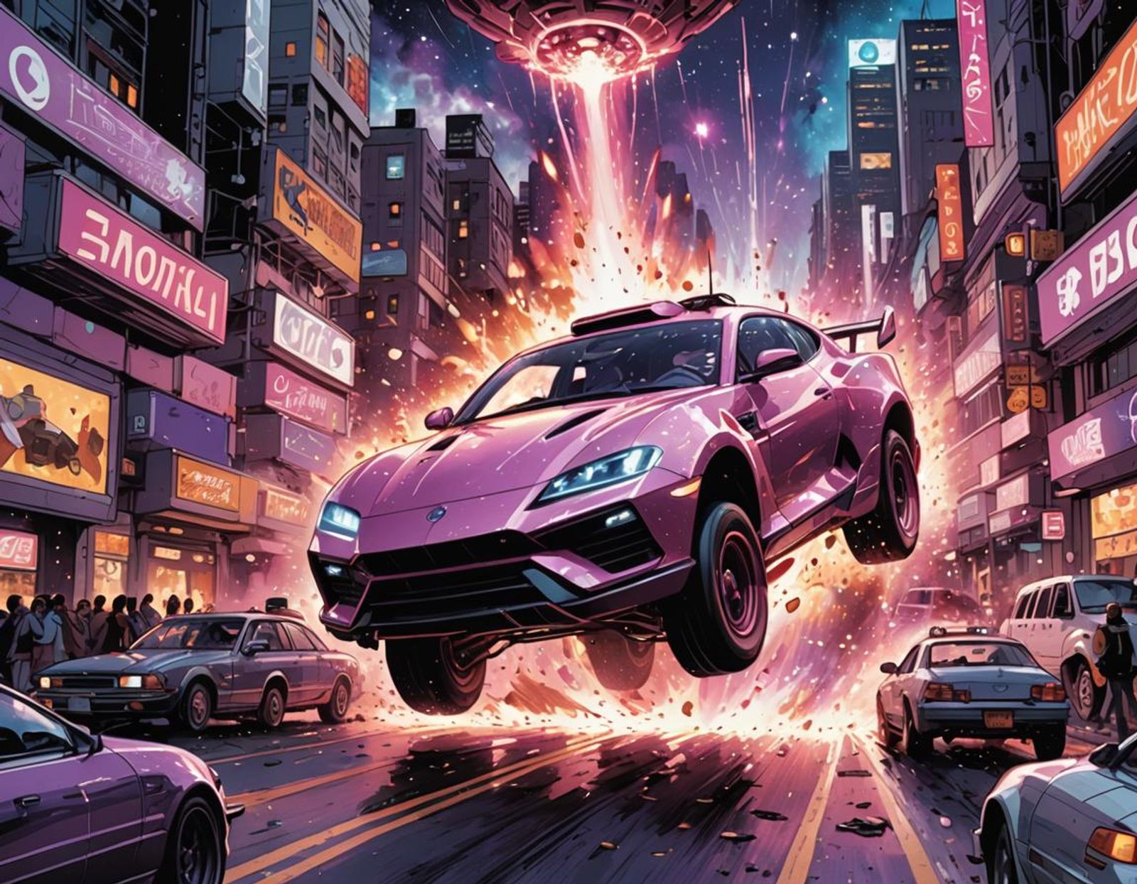 Flying pink car - AI Generated Artwork - NightCafe Creator