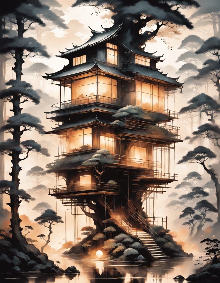 Japanese Treehouse. - Ethereal Glass Treehouse Village in Mi...