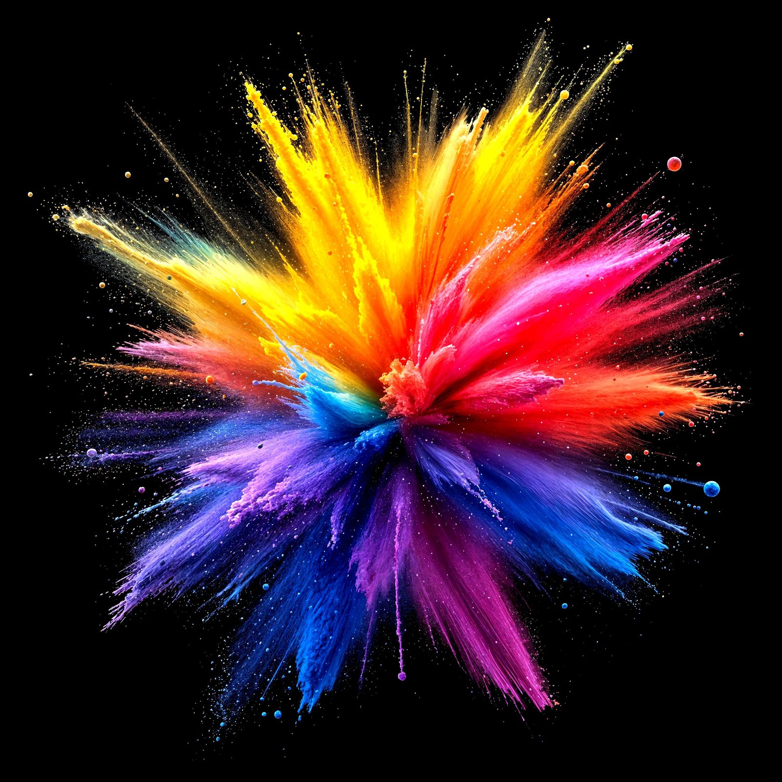 Explosion of Colors - Vibrant Dust Burst Against Black Backg...