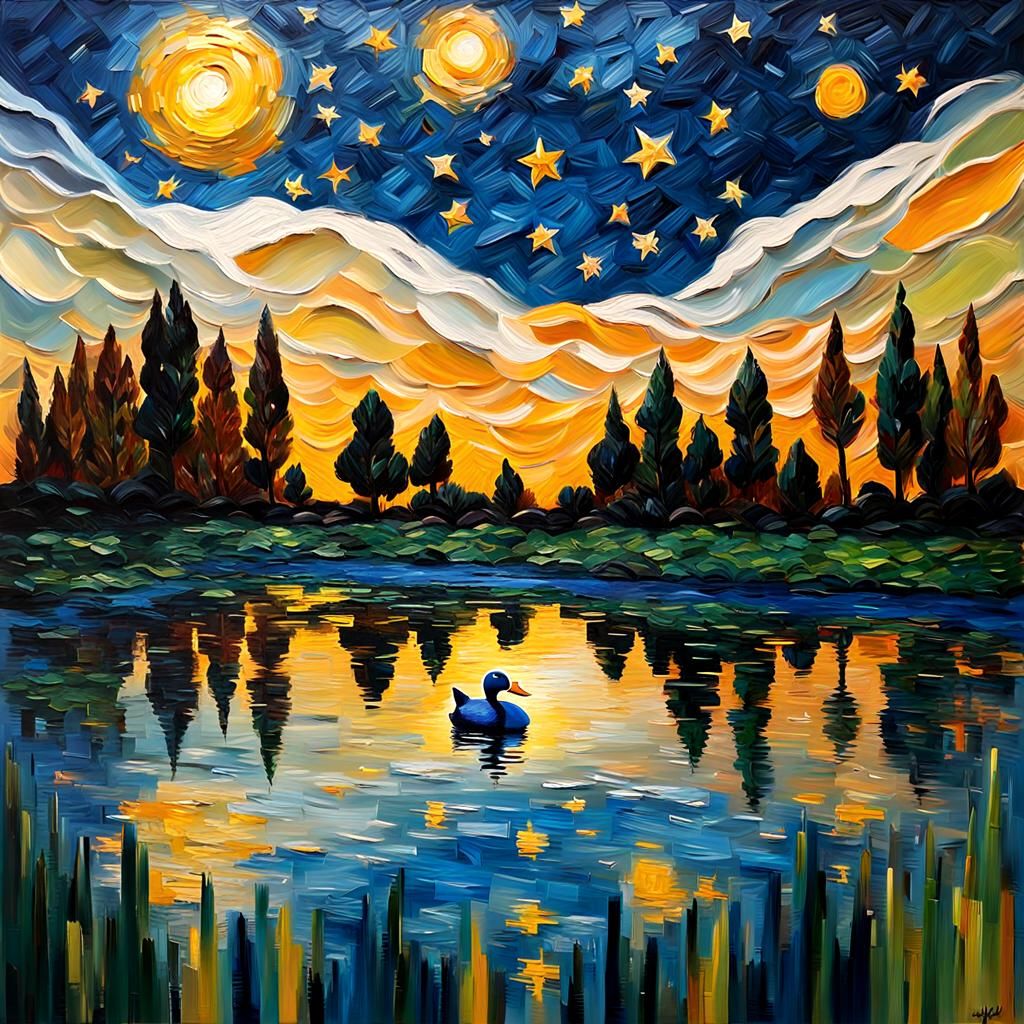 Starry Night Duck Pond - AI Generated Artwork - NightCafe Creator
