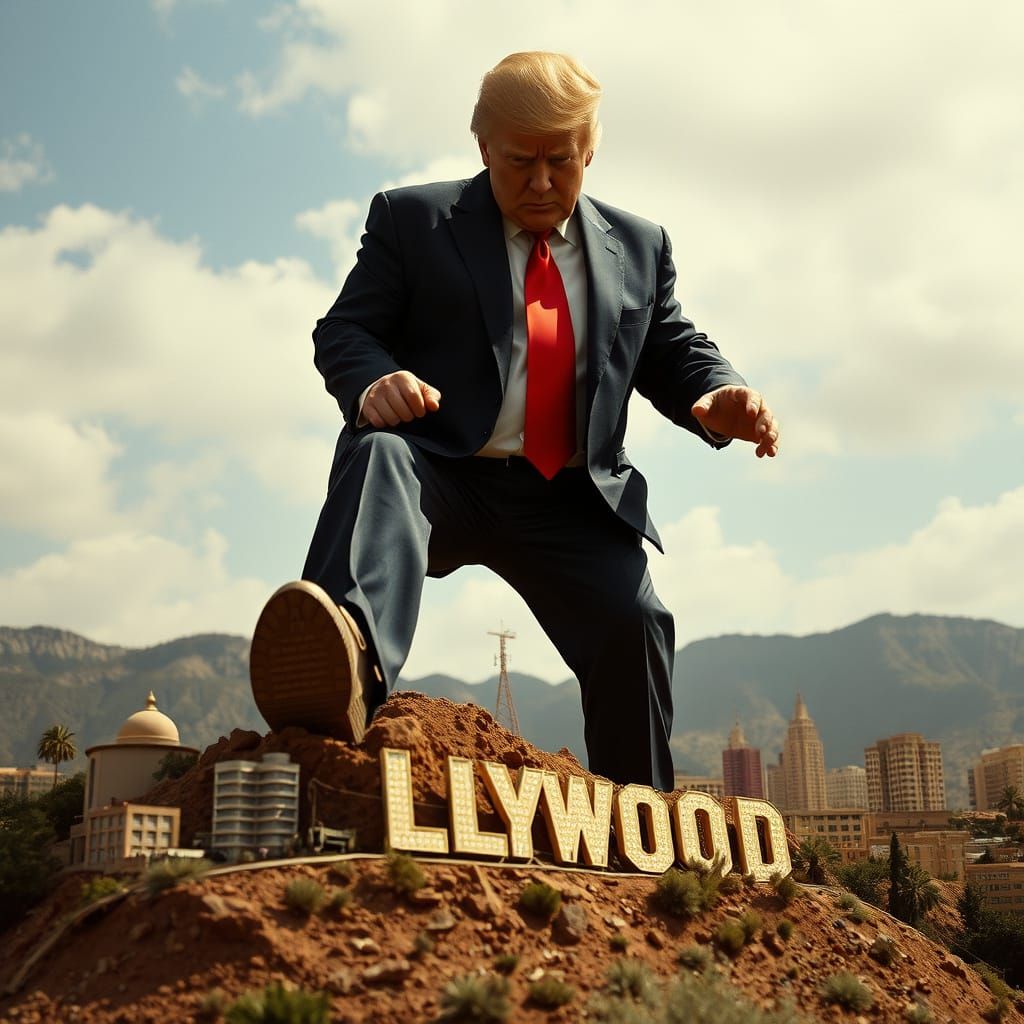 Giant Donald Trump Unleashes Chaos on Hollywood - AI Art