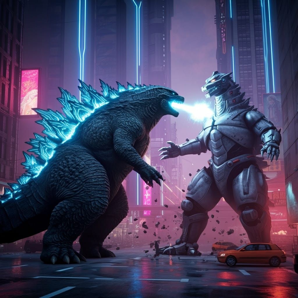 Godzilla versus mechagodzilla - Cyberpunk Battle between Go...