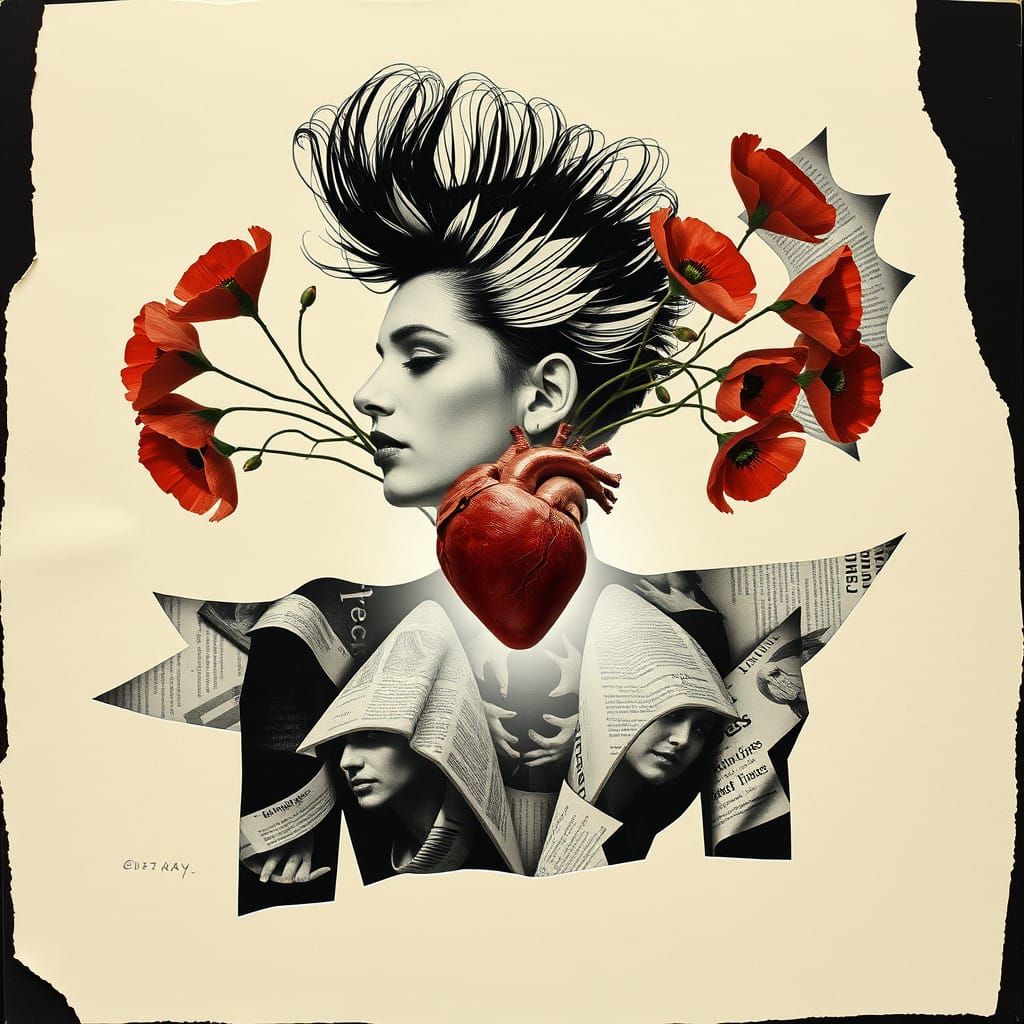 Create a black and white photogram-style with geometric winged mode ...