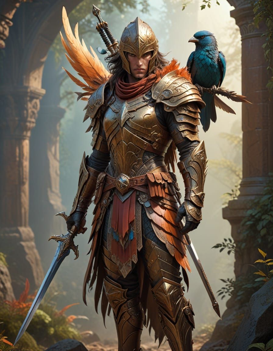 Humanoid Falcon Ranger in Vibrant Earthy Tones - AI Art