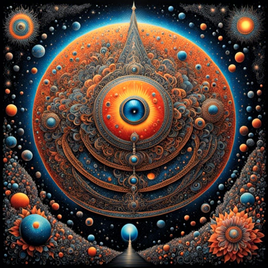 Psychedelic Cosmos. bright bold feminine colours. Glossy. - AI ...