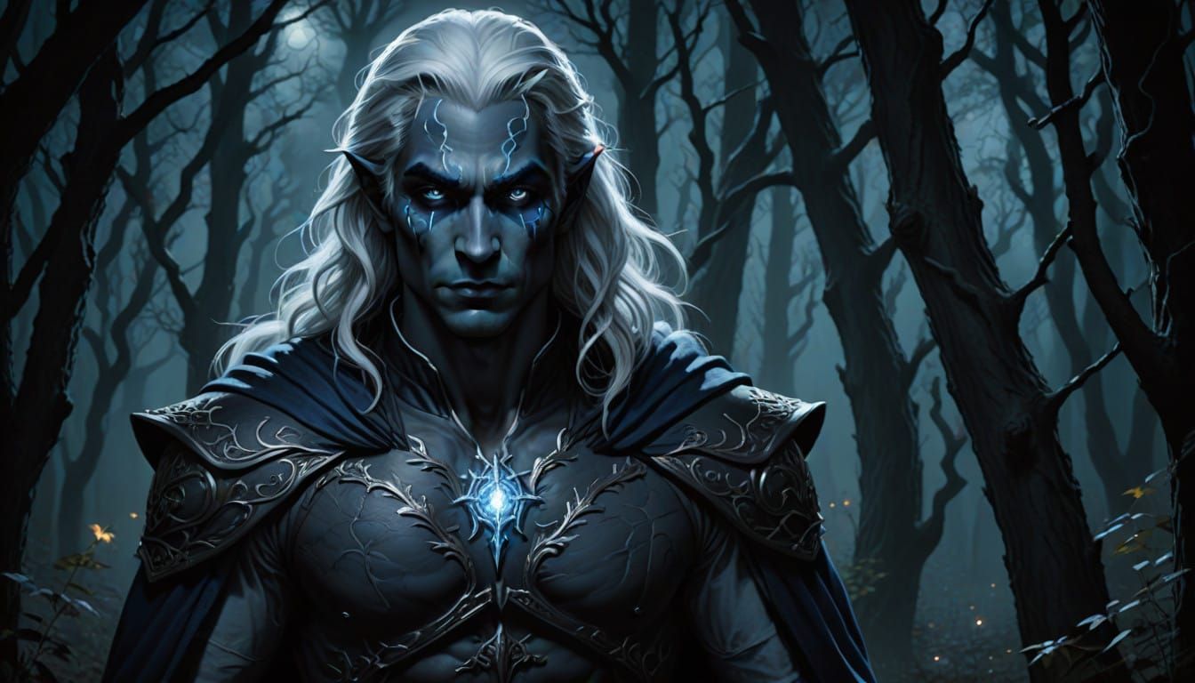 Male Drow - Moonlit Enchanted Forest with Mysterious Male Dr...