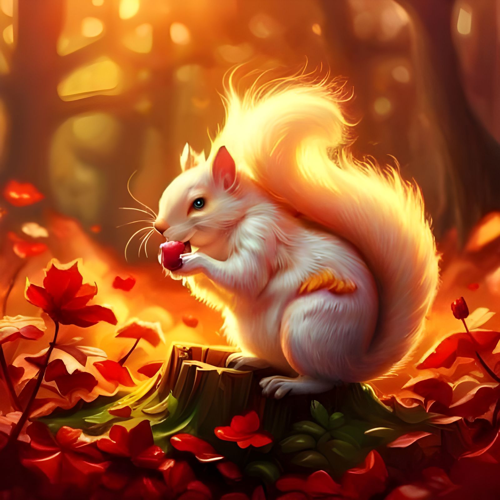 White Squirrel in Golden Autumn - AI Generated Artwork - NightCafe Creator