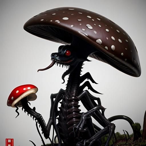 Dark Sinister Fantasy Mushroom Monster with eyes, mouth and limbs ...