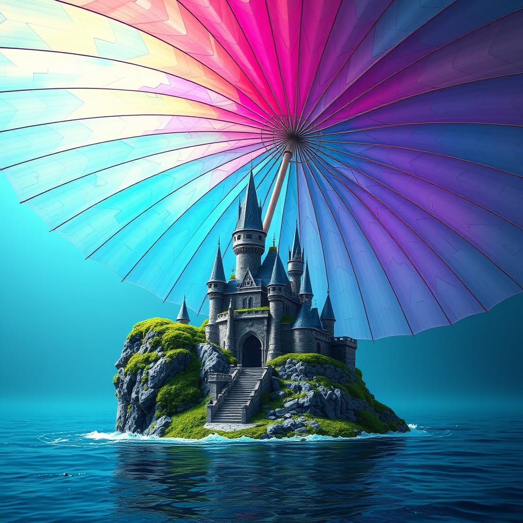 Majestic Moss-Covered Castle in Upside-Down Origam... - AI Art