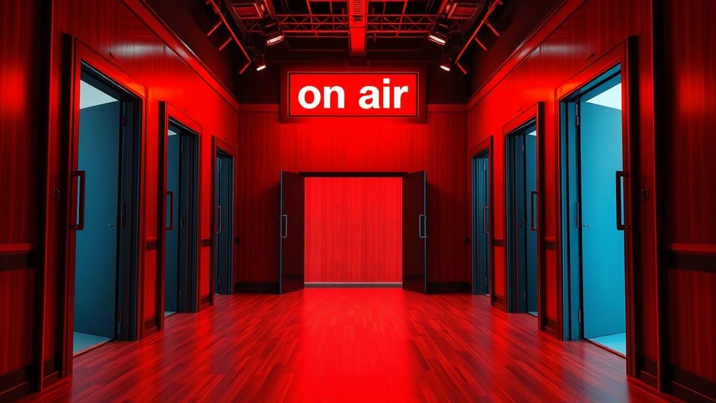 Sleek Modern Television Studio Corridor in High-Ke... - AI Art