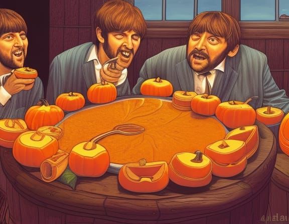 the beatles eating a dish of pumpkin soup - AI Generated Artwork ...