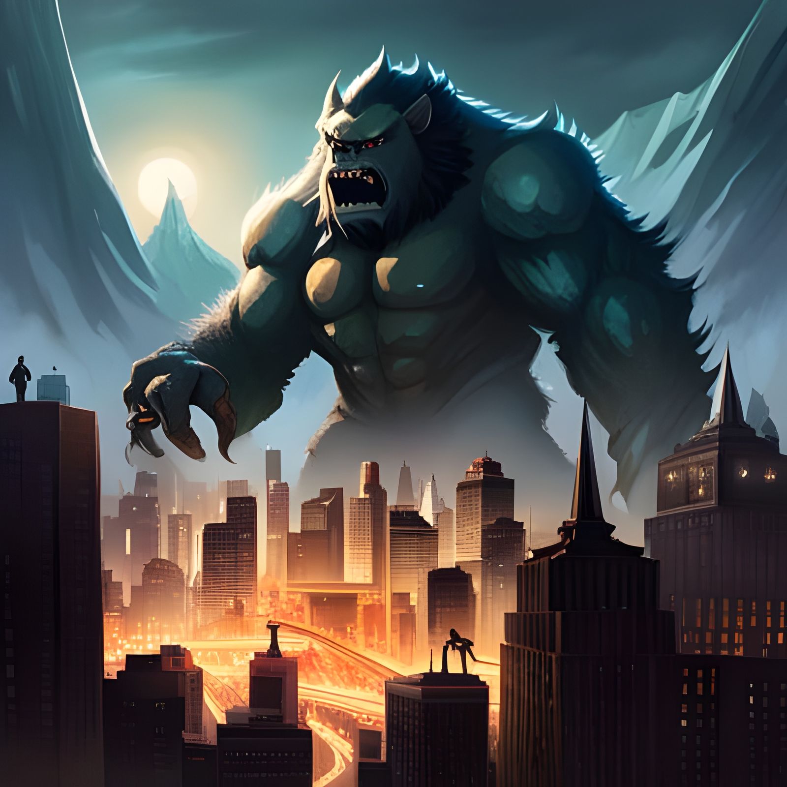 armored ape kaiju, yeti monster, colossal monster, huge claws, roaring ...