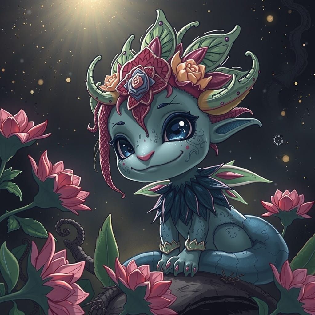 Whimsical Fire Blossom: A Tiny Ember Being - AI Art