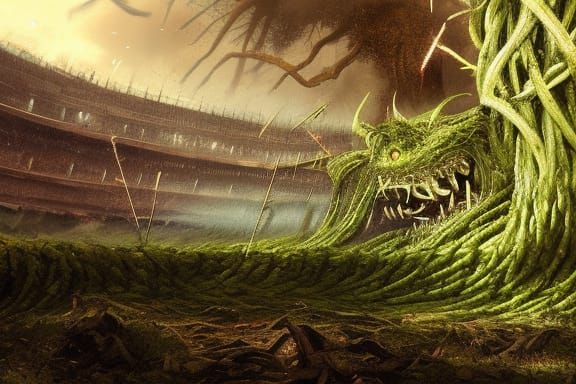 green vines thorns monster horror sinister, fantasy colosseum arena, a ...