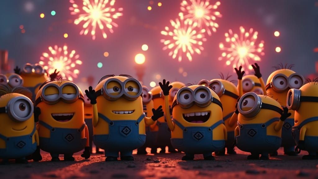 Gru's Minions Celebrate Joyful Fireworks Night - AI Art