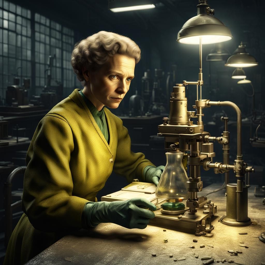 Marie Curie doing tests with radioactive materials - AI Generated ...