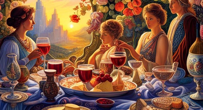 Insanely detailed maximalist wine and cheese platter Ornately ...