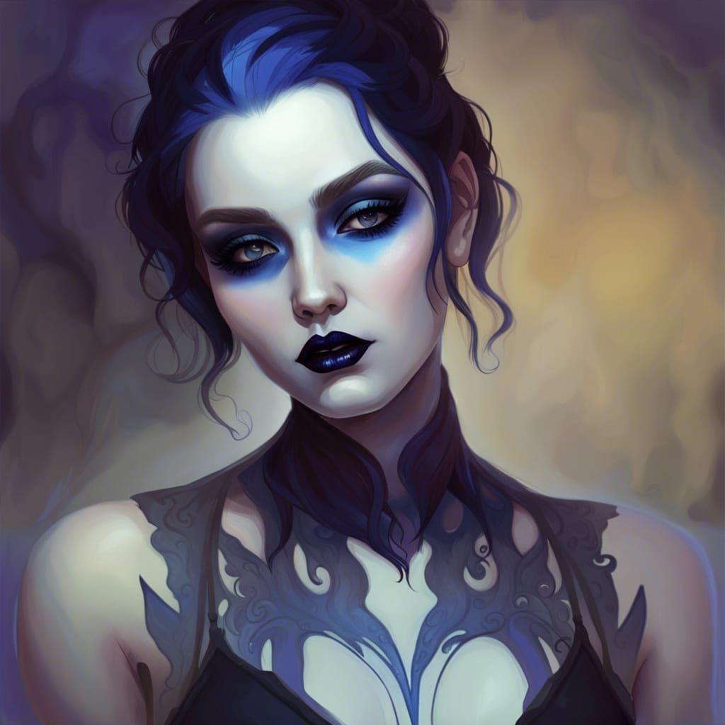 Ethereal gothic young lady with indigo hair and indigo eyeshadow and ...
