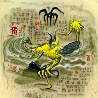 the Hundun (渾敦, 渾沌; Hùndùn; 'chaotic torrent'), a yellow winged ...