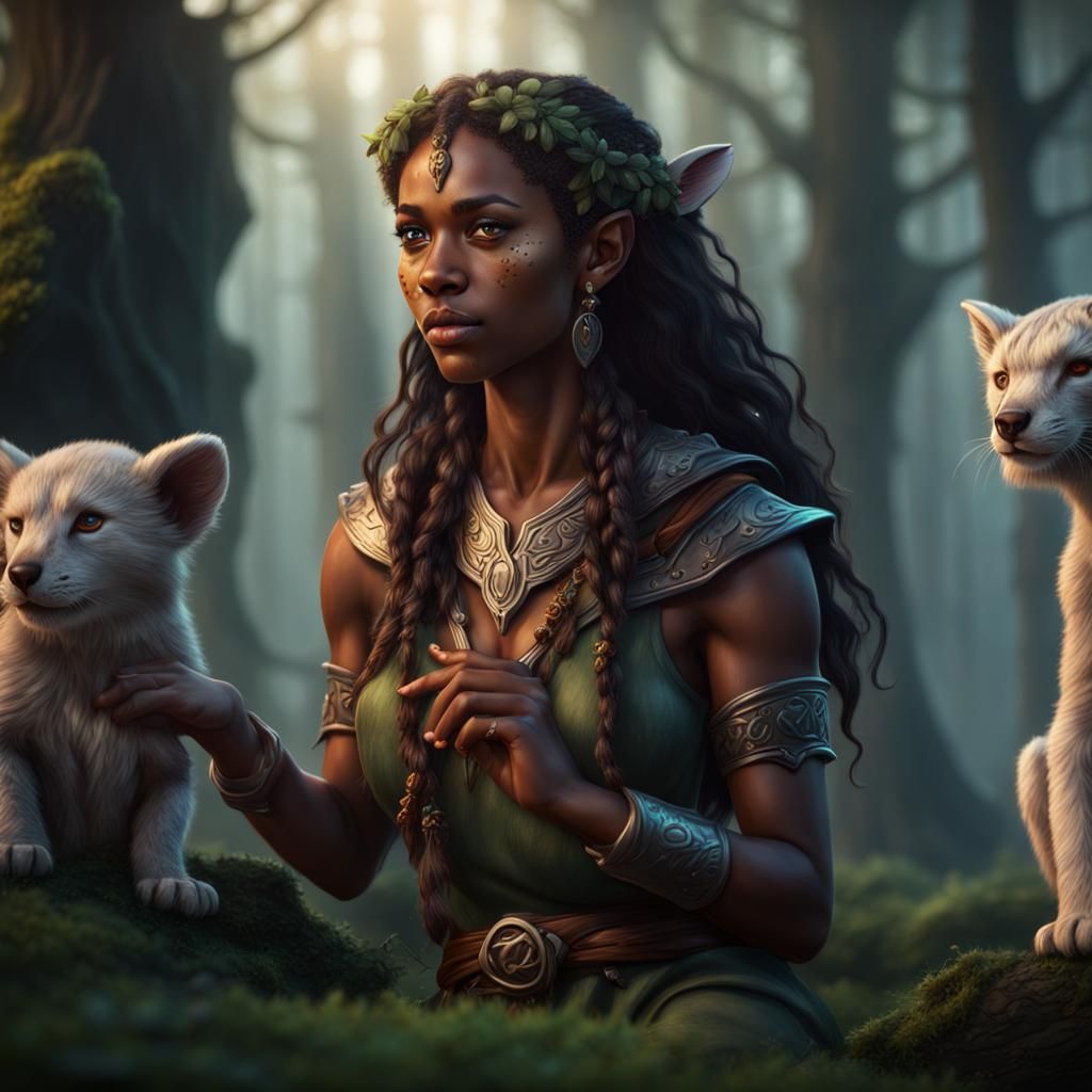 poc female elf druid with freckles and dark brown long curls playing ...