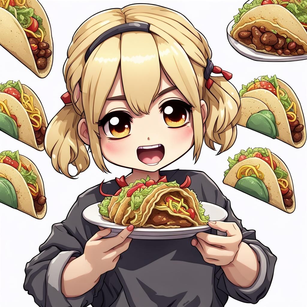Chibi Blonde Eating Tacos 🌮 - Chibi Anime Girl Eating Tacos
