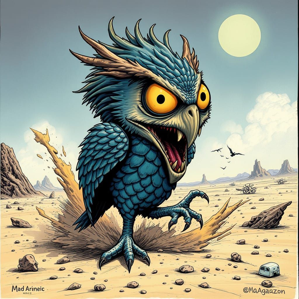 Mad Owl!! - Exaggerated Alien Owl in a Mad Magazine-Style C...
