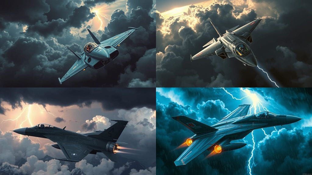 angel interceptors fighter jet in a storm